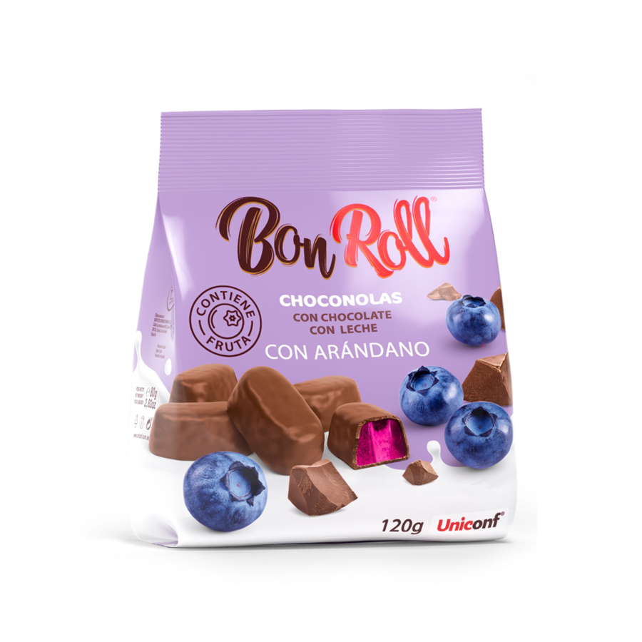 Product: Gomas Bon Roll Mirtilo com Cobertura Chocolate Leite 120 G