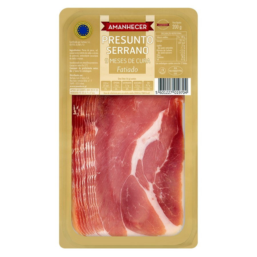 Produto: Presunto Serrano 9 Meses Cura AmanhecerFatias 200 G